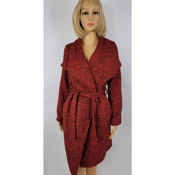 bebe | Jackets & Coats | Bebe Womens Trench Coat Red Black Marled Open ...